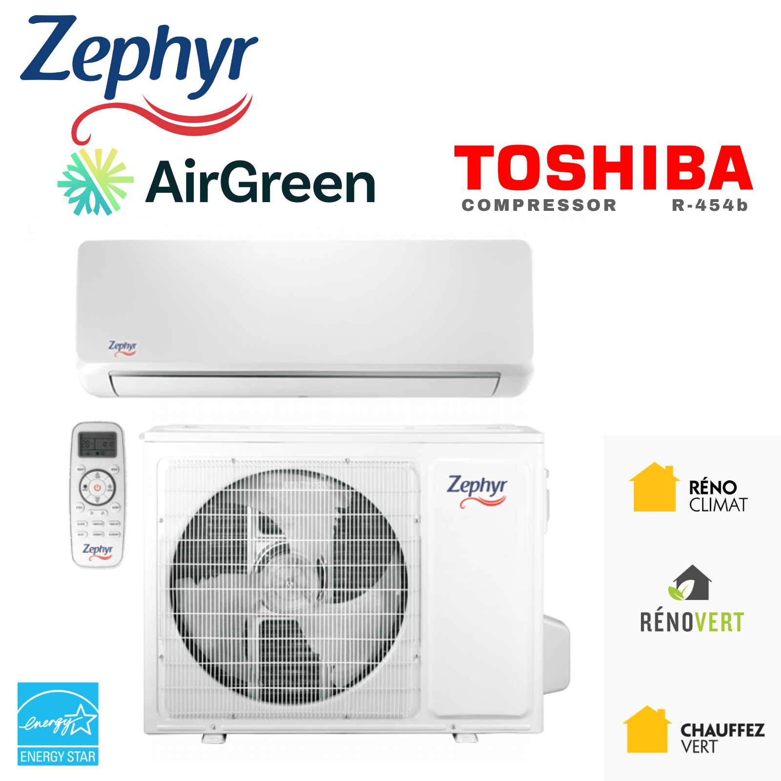 Thermopompe Murale Zephyr Série 25 | 12 000 BTU 115V R-454B | Montréal – AirGreen Climatisation ...