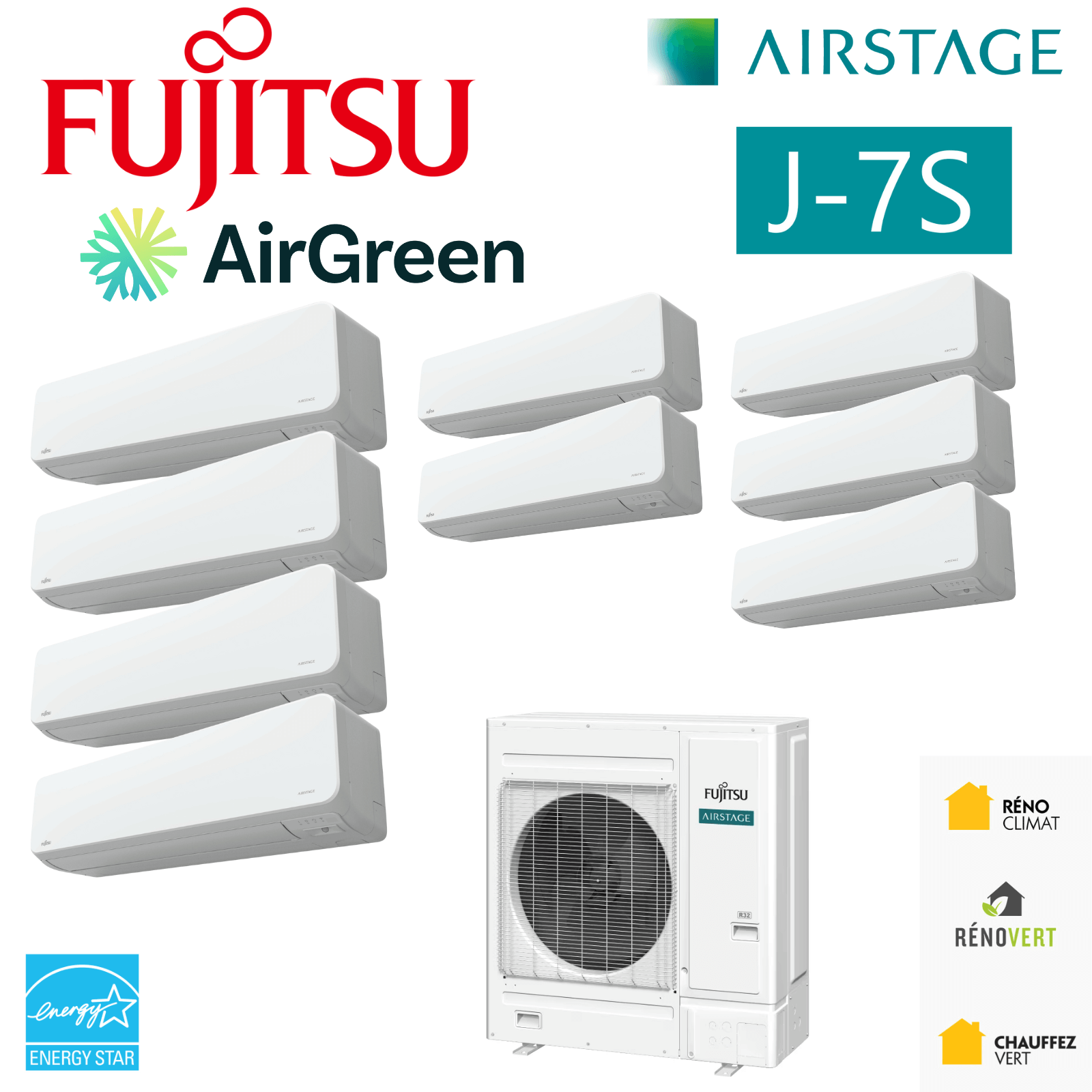 FUJITSU AIRSTAGE J-7S Mini-VRF R32 | 36000 BTU - 9 Heads – AirGreen ...