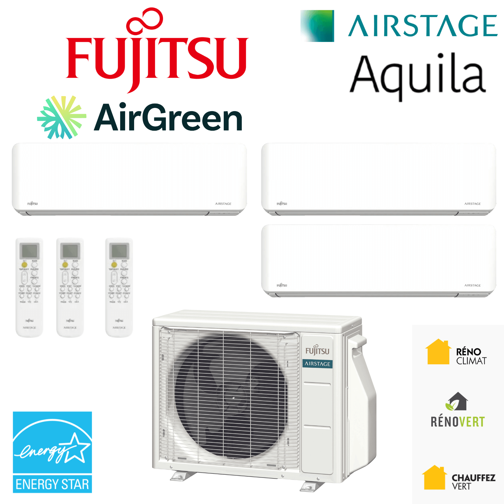FUJITSU Aquila R32 3-Zone Heat Pump | 24,000 BTU | Montreal, Laval, So ...