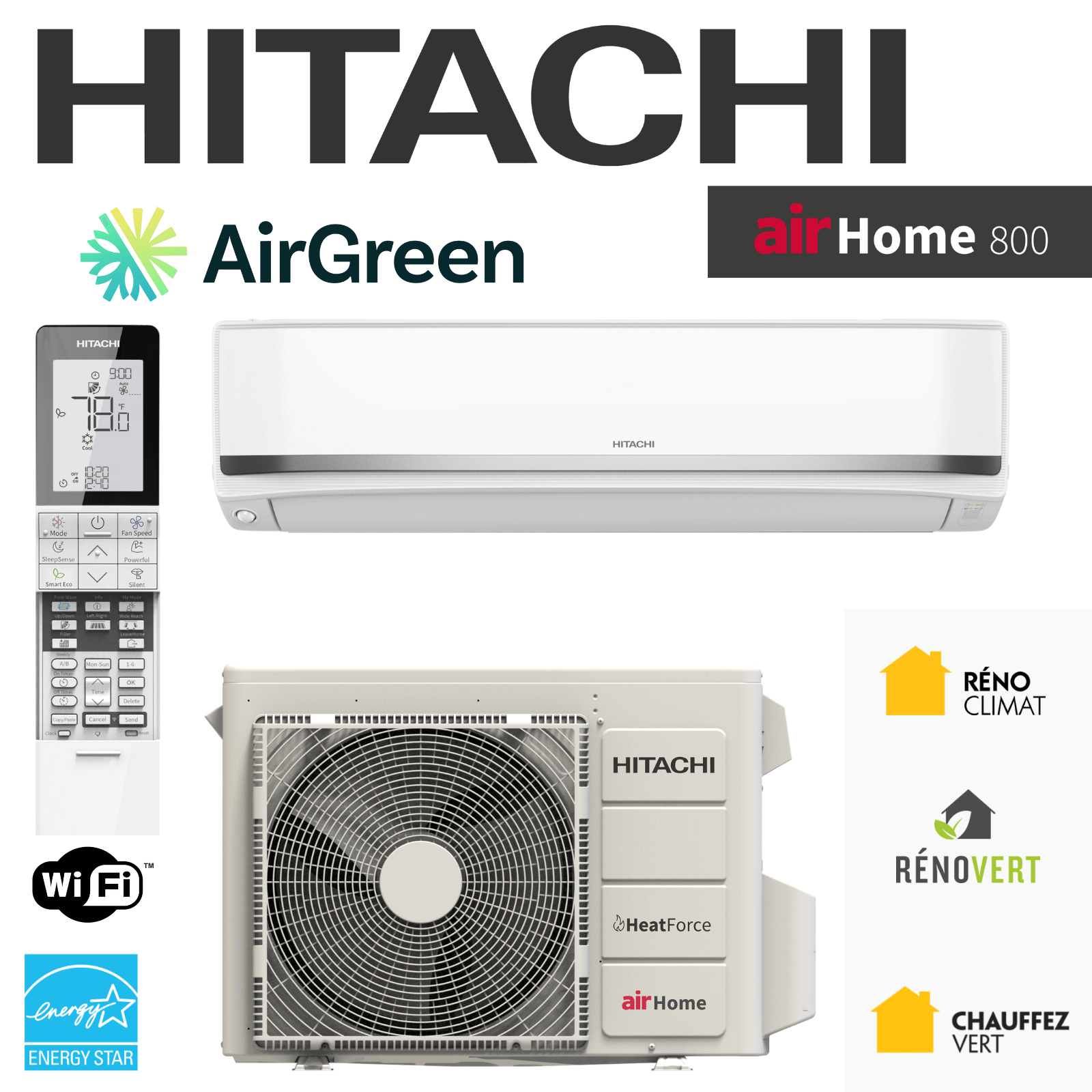 Thermopompe Murale HITACHI airHome800 | 9000 BTU (-30°C)