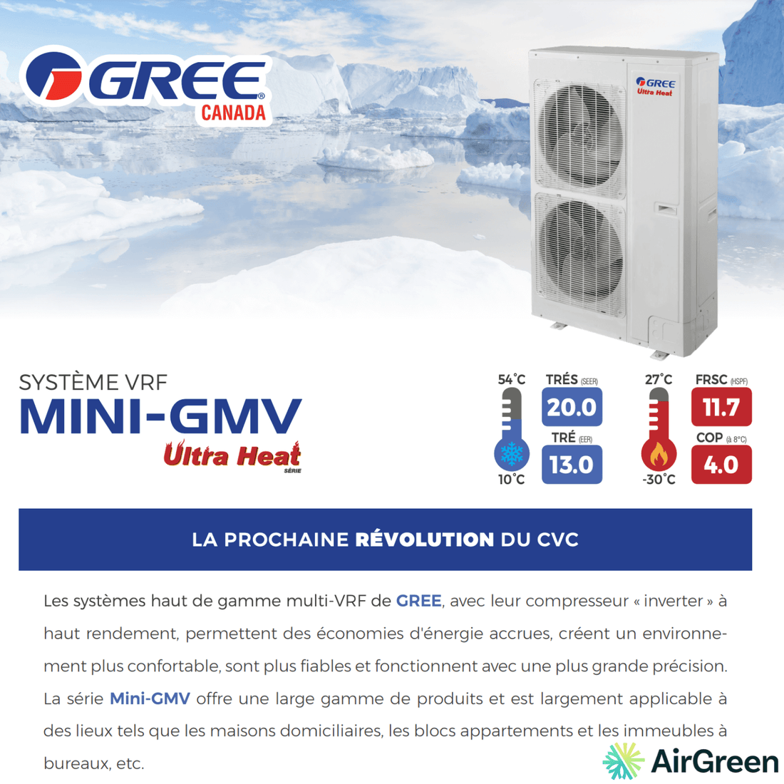 VRF system | GREE Mini-GMV | 2-Heads | 36,000 BTUs | Montreal, Laval