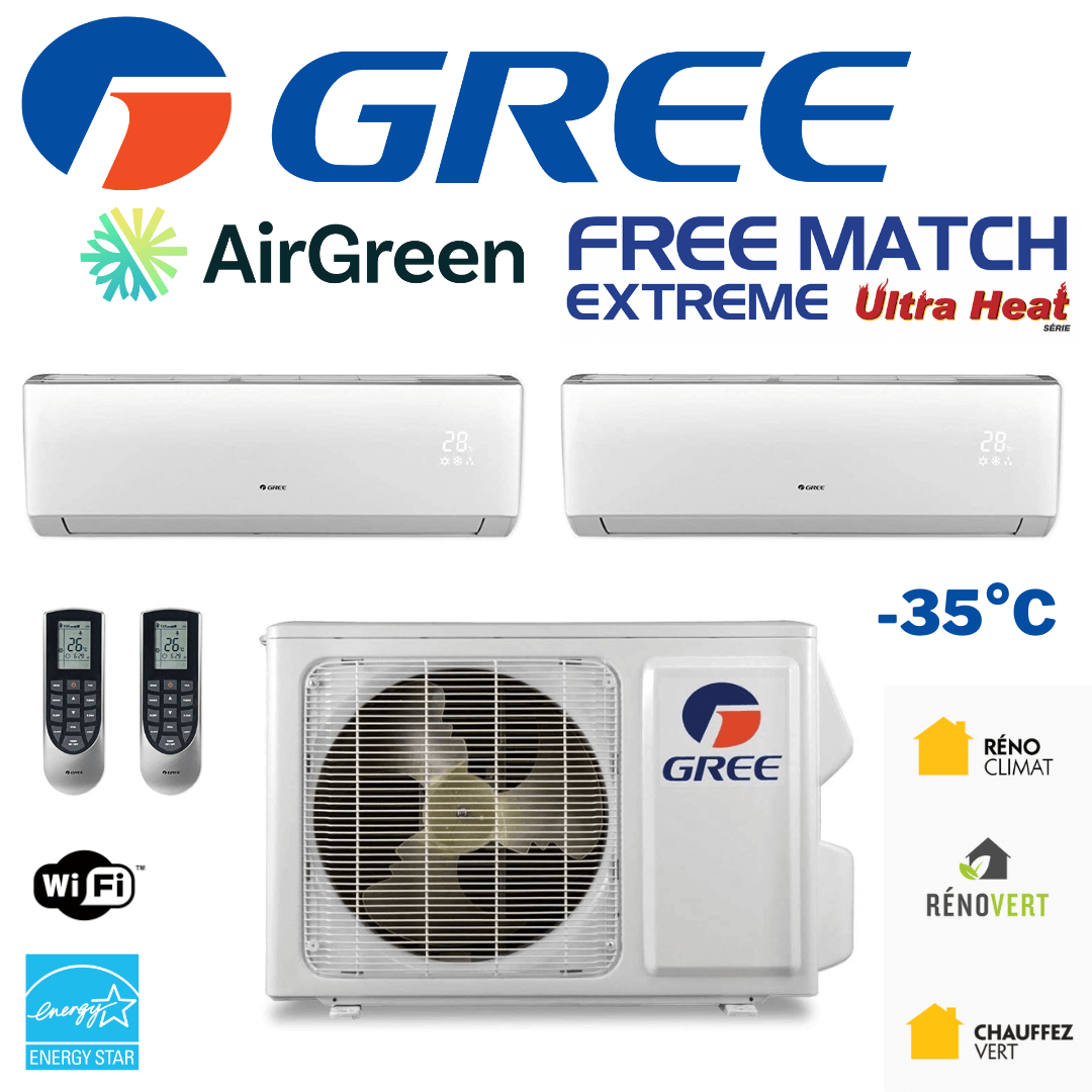 DoubleZone Heat Pump Gree FreeMatch Extreme -35°C Installation Montreal