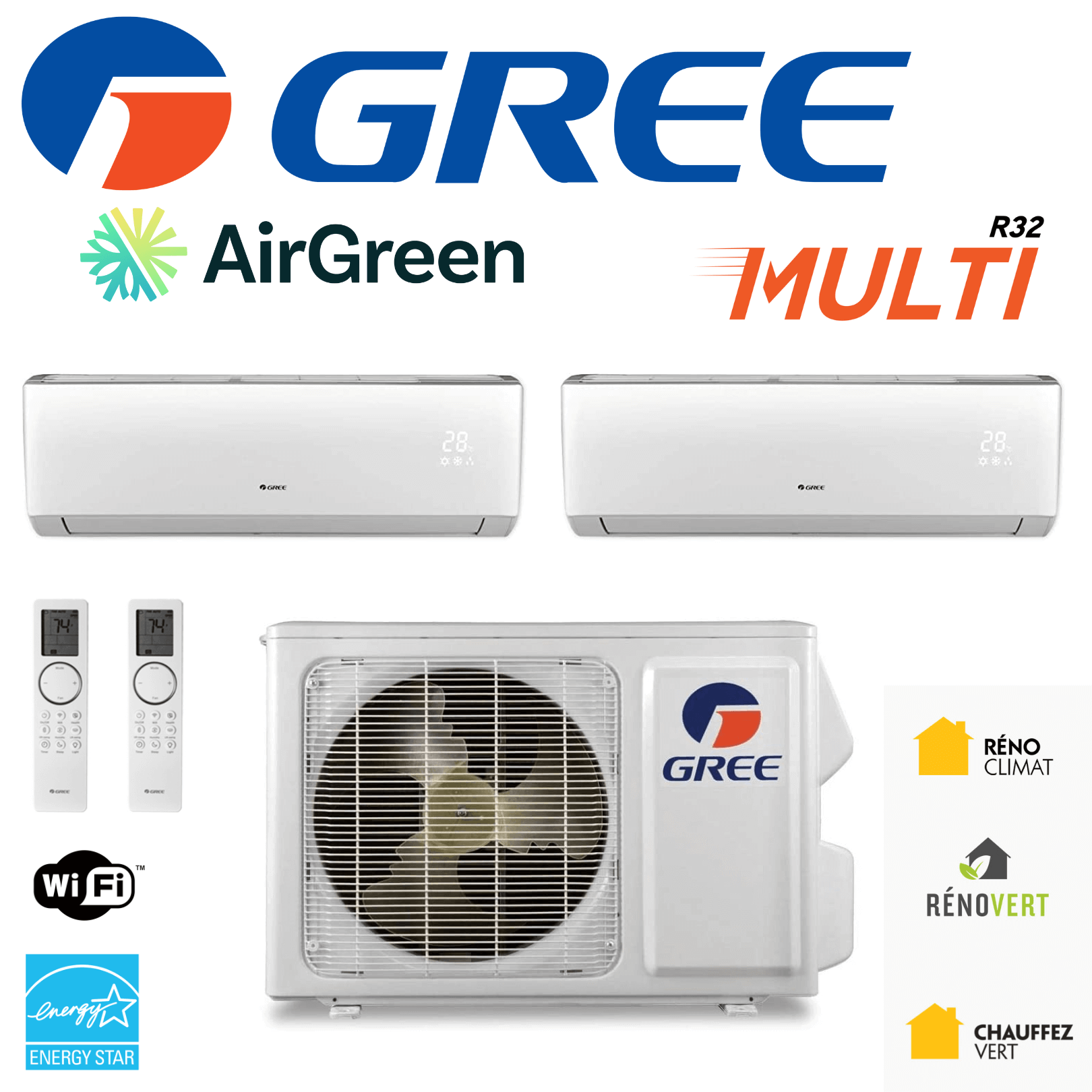 Gree MULTI R32 Dual Zone Heat Pump | Ext: 24,000 BTU | Montreal, Laval