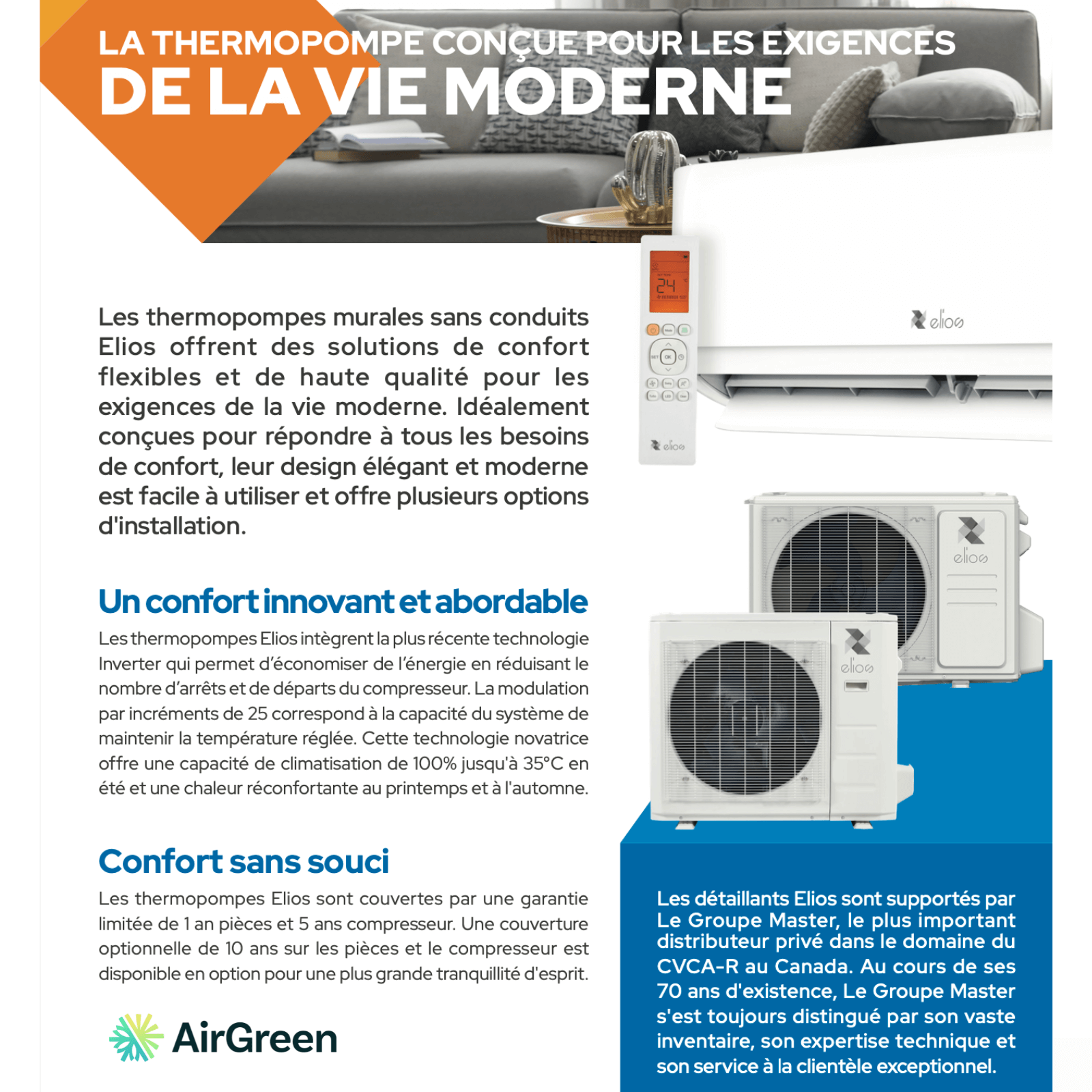 Thermopompe Murale ELIOS e21 | 12 000 BTU 115V | Montréal, Laval