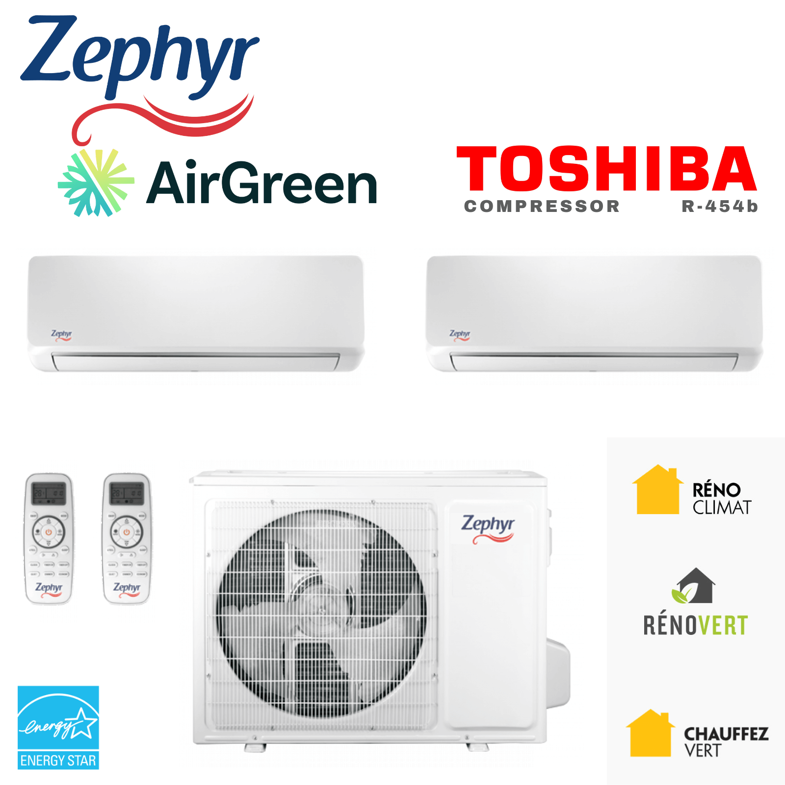 Zephyr R454B Dual Zone Heat Pump | 24,000 BTU Compressor | Montreal ...