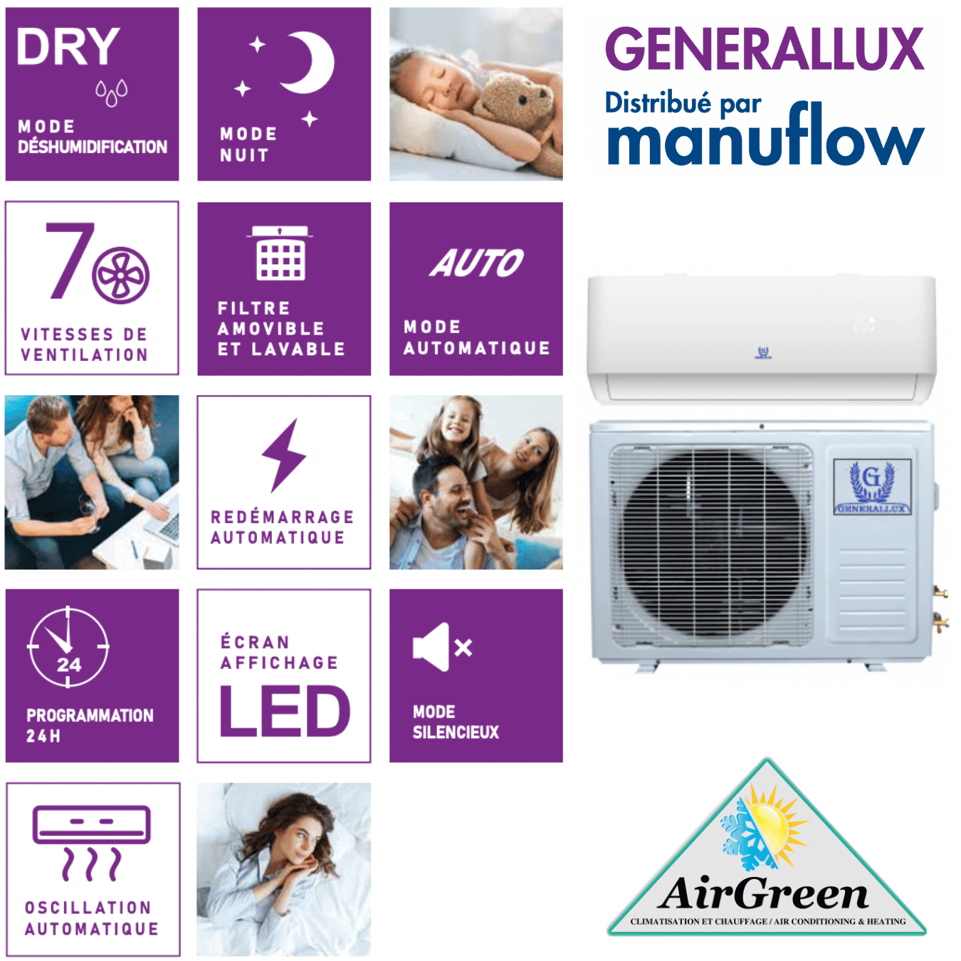 Thermopompe Murale Generallux Manuflow 12000 BTU (115V) -25°C Montréal