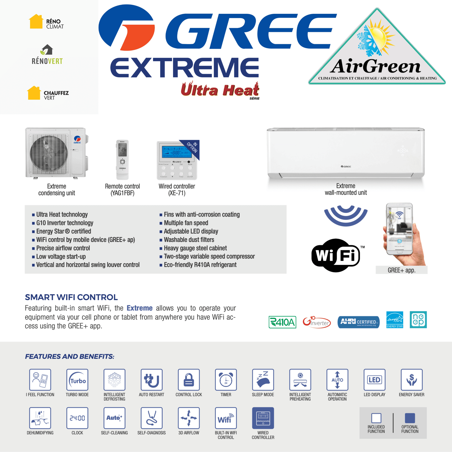 Thermopompe Murale -30°C Gree Extreme 12 000 BTU Montréal – AirGreen Climatisation & Chauffage ...