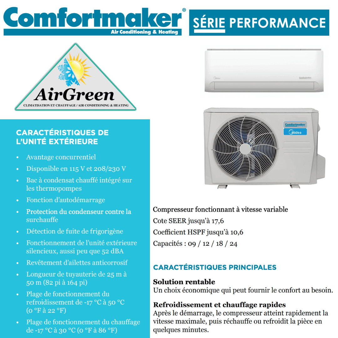 Mural Heat Pump 12 000 BTU Comfortmaker DLCERA Montreal – AirGreen ...