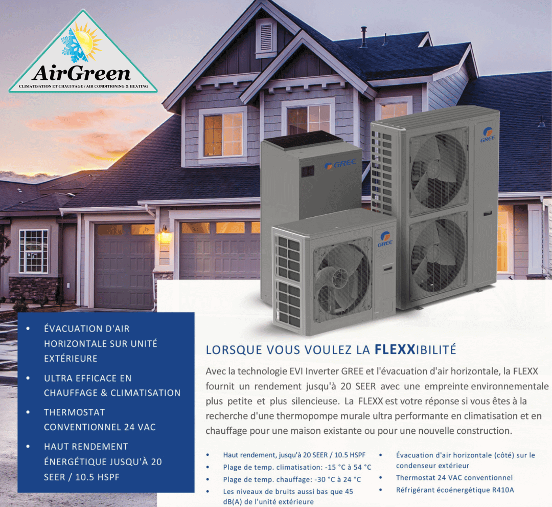 Thermopompe Centrale Gree FLEXX 3 Tonnes Montréal, Laval, Longueuil – AirGreen Climatisation ...