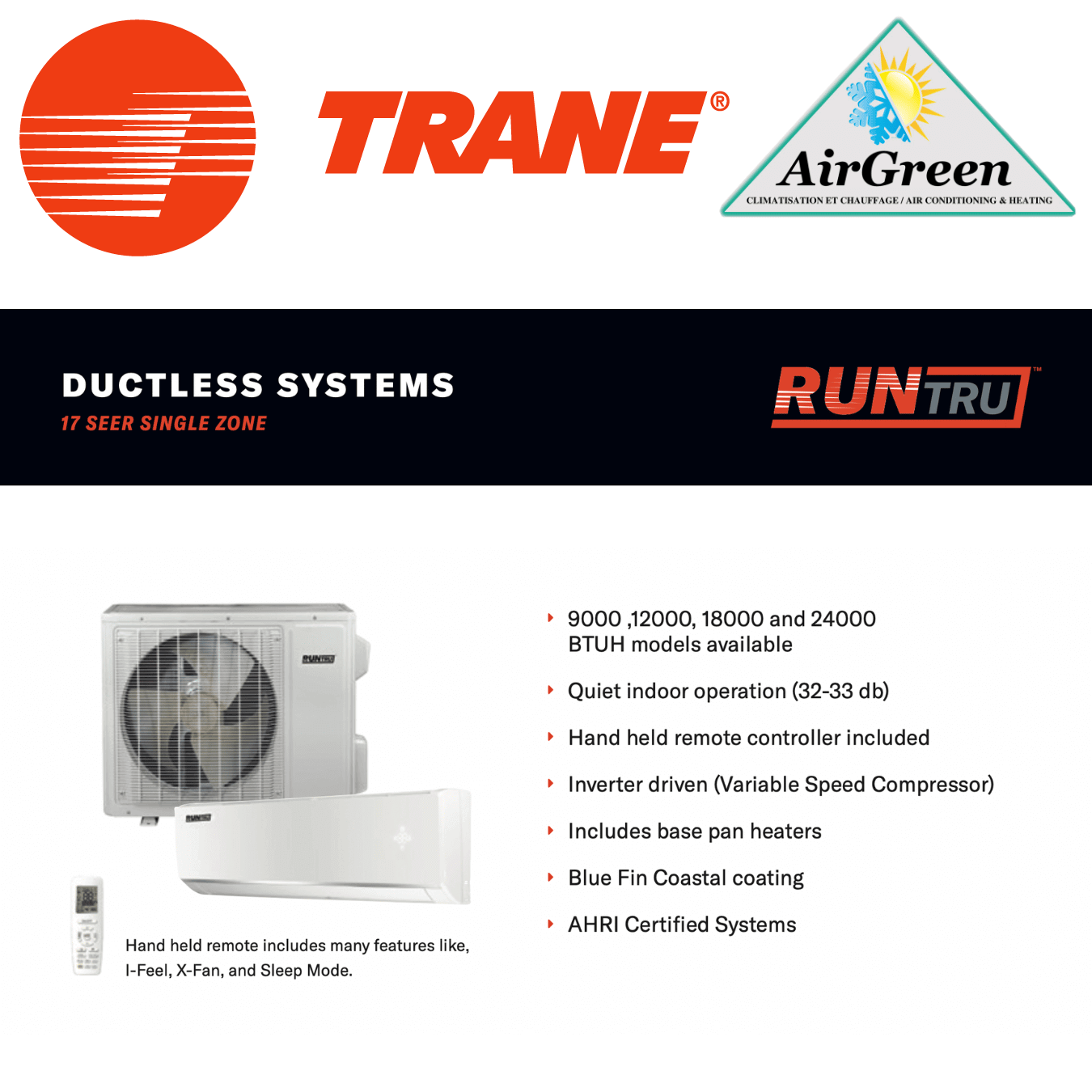 Ductless Mini Split Trane RunTru 17 Seer 12000 BTU Installation ...
