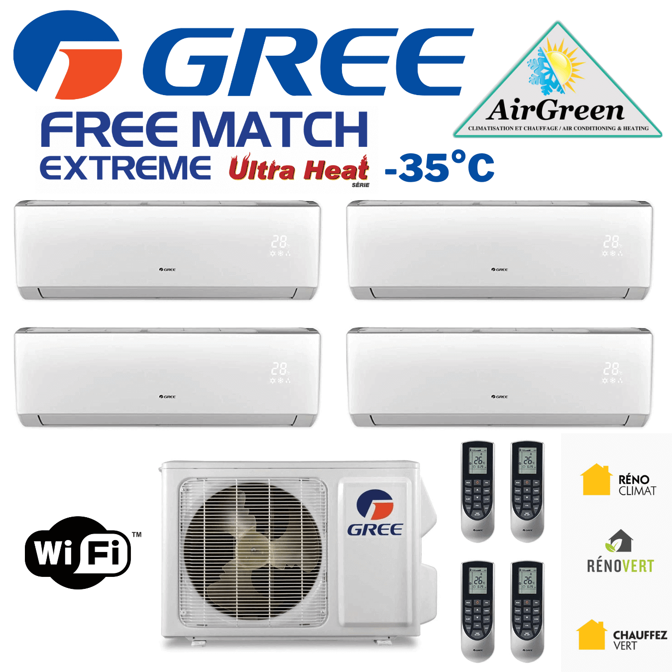 QuadZone Heat Pump Gree Free Match Extreme -35°C Montreal Laval Longueuil